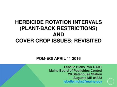 Herbicide Rotation Intervals Plant Back Restrictions AND Cover Crop