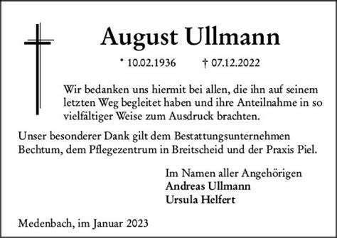 Traueranzeigen Von August Ullmann Vrm Trauer De