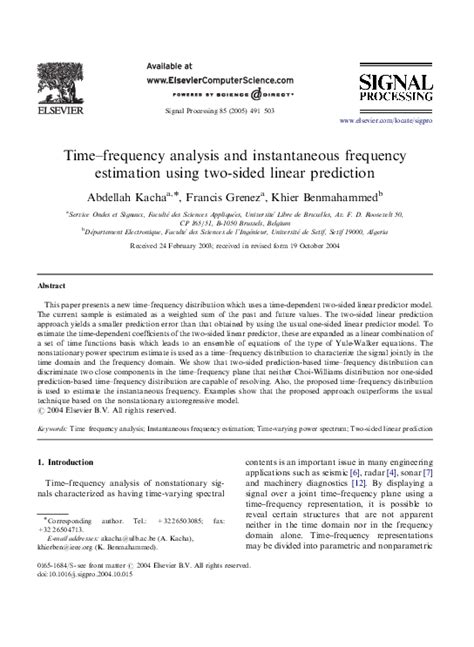 pdf time frequency analysis and instantaneous frequency estimation