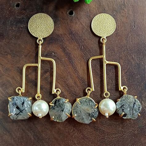 Brass Golden Natural Stone Earring 4 At ₹ 425pair In Mumbai Id