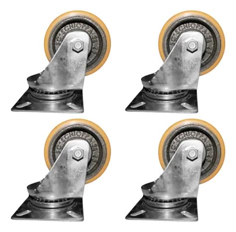 Kit 4 Rodízios Sem Travaplaca Giratória Cinza 4 Polegadas Preto Frete Grátis