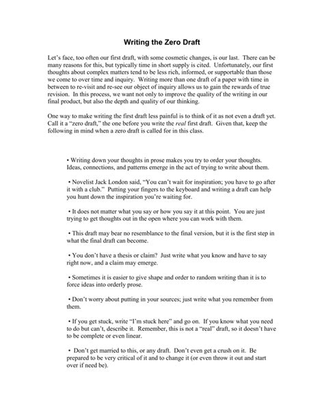 Writing The Zero Draft Handout