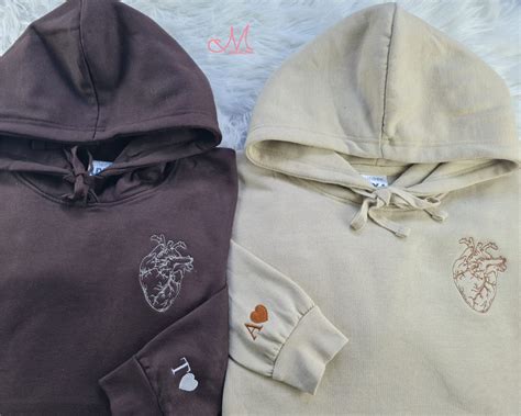 Embroidered Anatomical Heart Sketch Hoodie Personalized Initial On