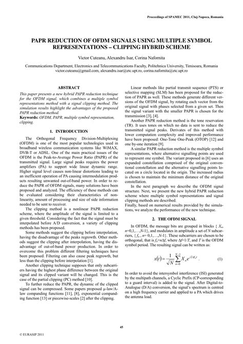 Pdf Papr Reduction Of Ofdm Signals Using Multiple Symbol Representations Clipping Hybrid Scheme