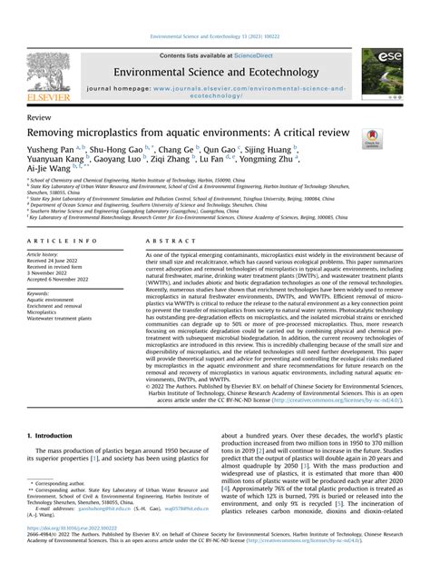 Pdf Removing Microplastics From Aquatic Environments A Critical Review