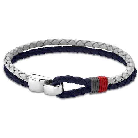 Bracelet Lotus Style LS Bracelet Urban Man Cuir Tressé Double Gris Et Bleu Crochet En