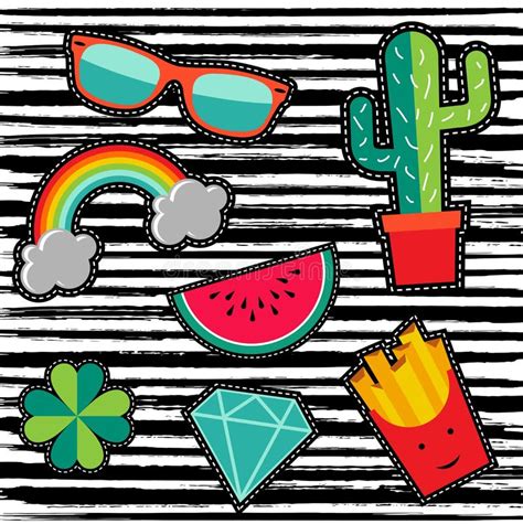 Patch Set With Cute Cartoon Illustrations Stock Vector Illustration Of Patch Modern 76576407