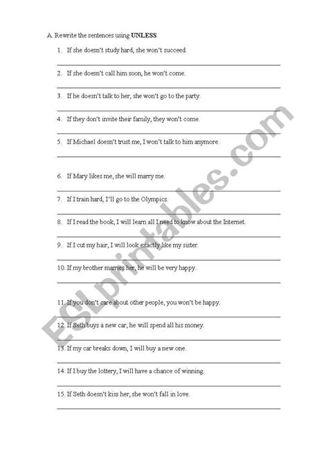 Unless Grammar Practise Esl Worksheet By Sisse