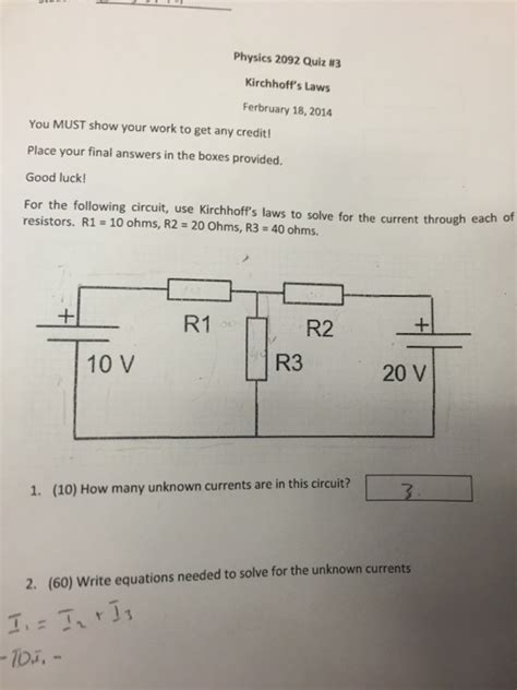 Solved For The Following Circuit Use Kirchhoff S Laws To Chegg
