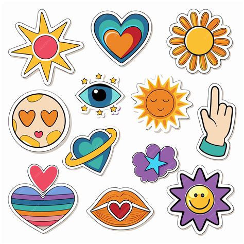 Cute Stickers Collection With Hearts Suns And More Premium Ai