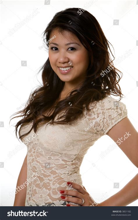 Close Up Of Beautiful Brunette Asian Woman Wearing Sexy Off Shoulder