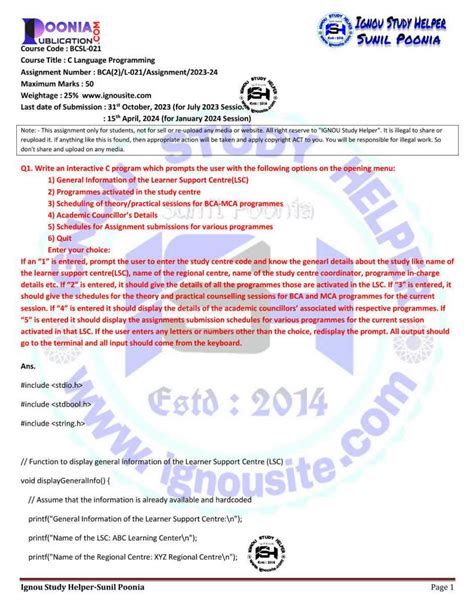 SOLUTION Bcsl 021 2nd Seme 2023 24 Solved Assignment 1 Studypool
