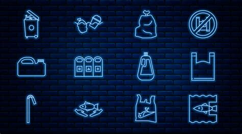 세트 라인 해양 플라스틱 오염 비닐 봉지 쓰레기 쓰레기통 쓰레기 분류 기계유 용기 병 식기 세척액 및 아이콘 문제 벡터 0명에 대한 스톡 벡터 아트 및 기타 이미지 Istock