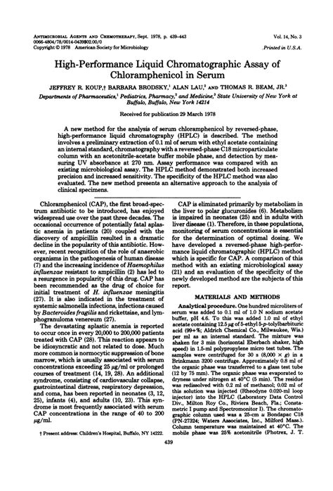 High Performance Liquid Chromatographic Assay Of Chloramphenicol In
