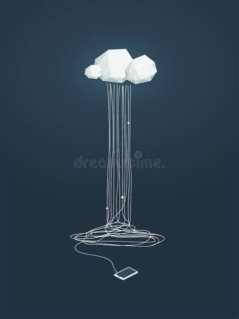 Cloud Computing Concept Illustration With Low Poly Clouds And Smartphone Connected Data Storage