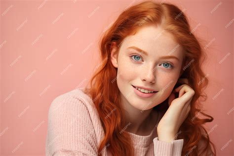 Premium Photo Young Pretty Redhead Girl Over Colorful Background