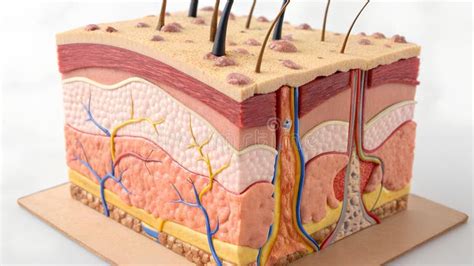 A Detailed Anatomical Model Showcasing The Layers Of Human Skin With