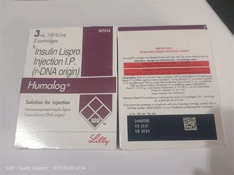 Lilly Humalog 3ml Insulin Cartridge 100 Iu Ml At Rs 819 Piece In Surat