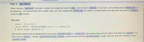 Solved Part 3 Myreduce Write A Function Myreduce That Chegg