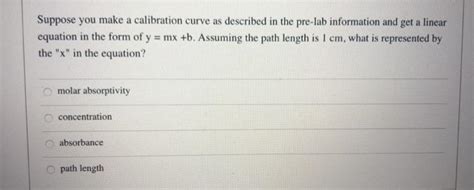 Solved Suppose You Make A Calibration Curve As Described In