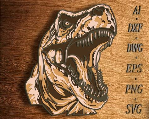 T Rex Multilayer Svg Laser Cut File 3d Layered Dxf Laser Cut T Rex