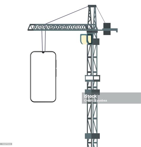 Tower Construction Crane Lifting Smartphone Mockup Illustration