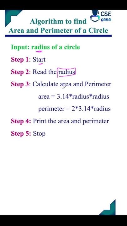 Algorithm To Find Area And Perimeter Of A Circle Csegurushorts Shorts Short Shortvideo