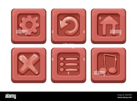 Set Menu Ui Buttons On Stone Block In Comic Cartoon Style Game Design
