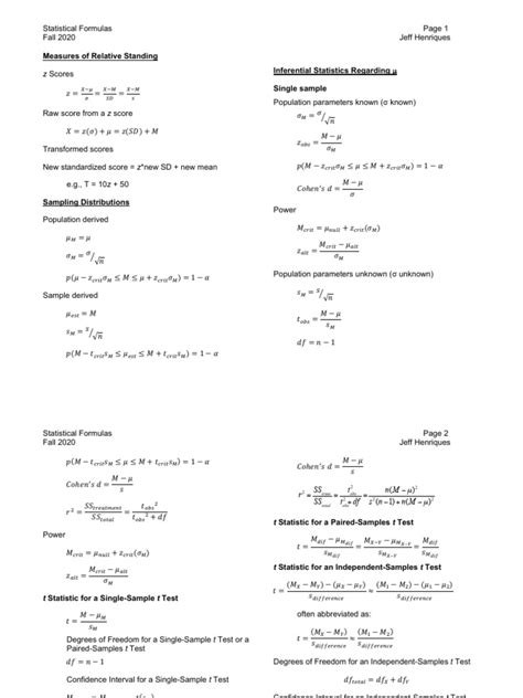 Formulas And Tables For Exams Pdf