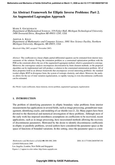 Pdf An Abstract Framework For Elliptic Inverse Problems Part 2 An Augmented Lagrangian Approach