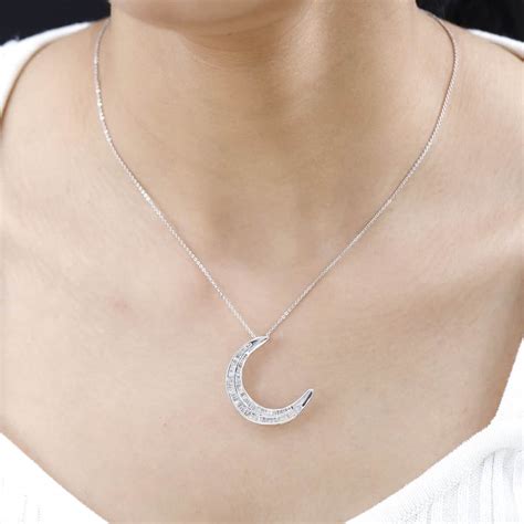 Buy Diamond 100 Ctw Moon Pendant Necklace In Platinum Over Sterling