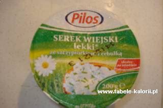 Ile kcal ma Serek Wiejski lekki ze szczypiorkiem z cebulką Pilos Tabele kalorii