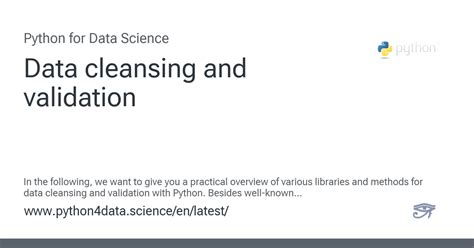 Data Cleansing And Validation Python For Data Science