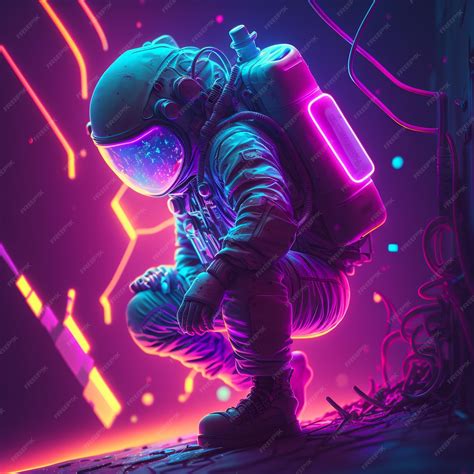 Premium Photo Spaceman Neon Light Neon Spaceman Neon Color Spaceman