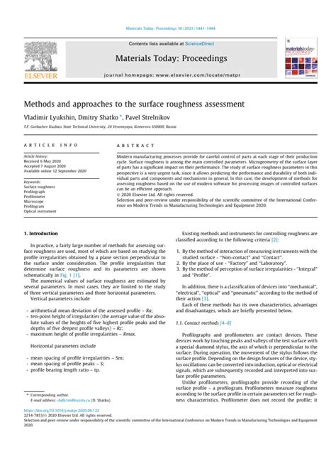 Methods And Approaches To The Surface Roughness Assessment Pdf Surface Roughness Microscope