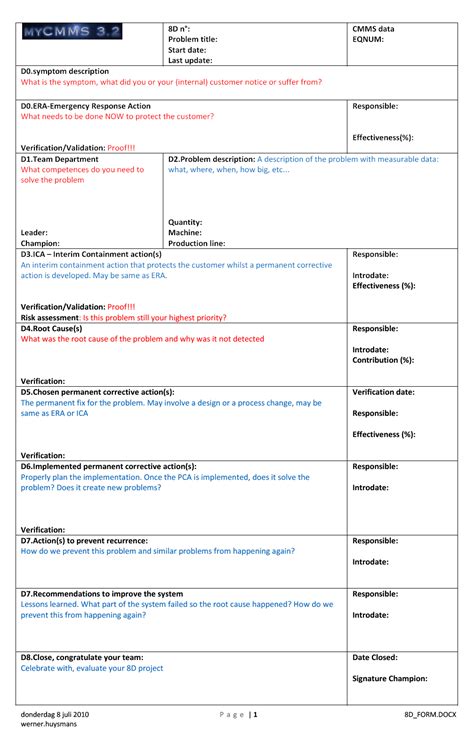 8d Corrective Action Report Template With 8d Report Format Template