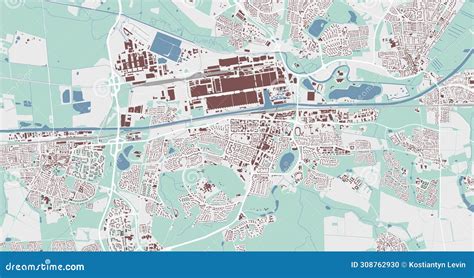 Wolfsburg Map City In Germany Streetmap Municipal Area Stock Vector