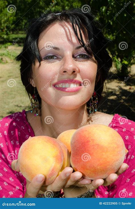 Cheerfull Brunette Picking Fruits Stock Image Image Of Hand Human