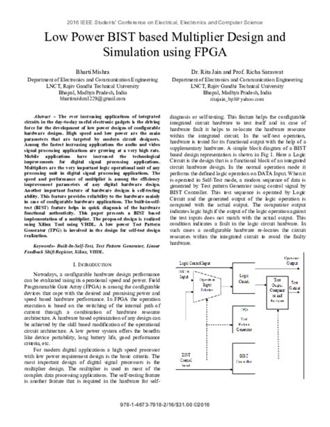 Pdf Low Power Bist Based Multiplier Design And Simulation Using Fpga