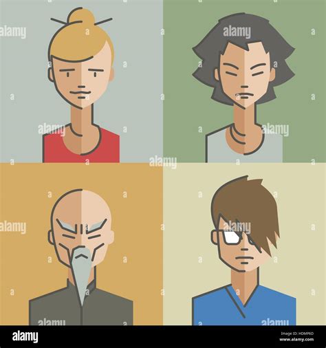 Male And Female Character Faces Avatars Flat Style With Thin Line