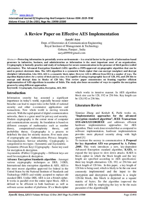 pdf a review paper on effective aes implementation