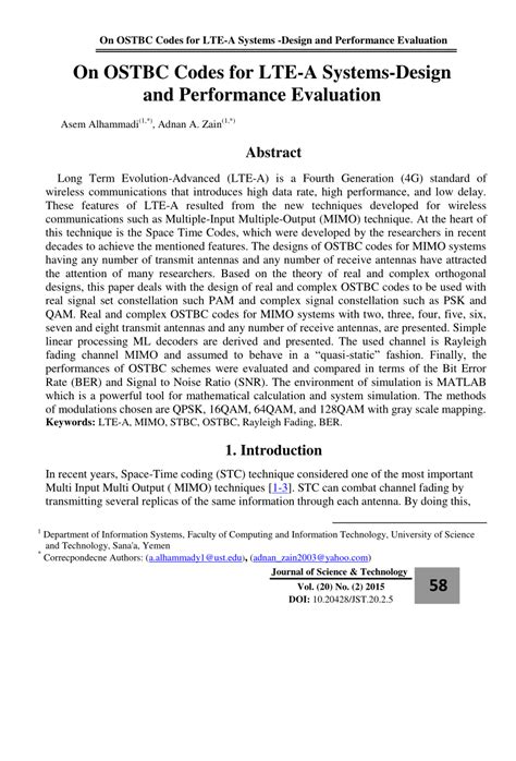 Pdf On Ostbc Codes For Lte A Systems Design And Performance Evaluation