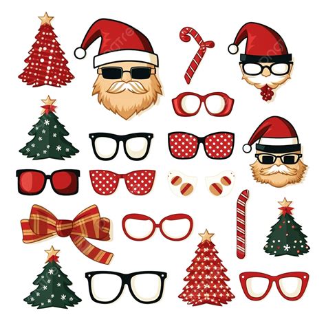 Christmas Holiday Photo Booth Props Vector Collection Xmas Santa Party Photography Prop Set