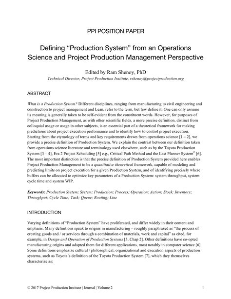 Defining Production System” From An Operations Science And Project Production Management