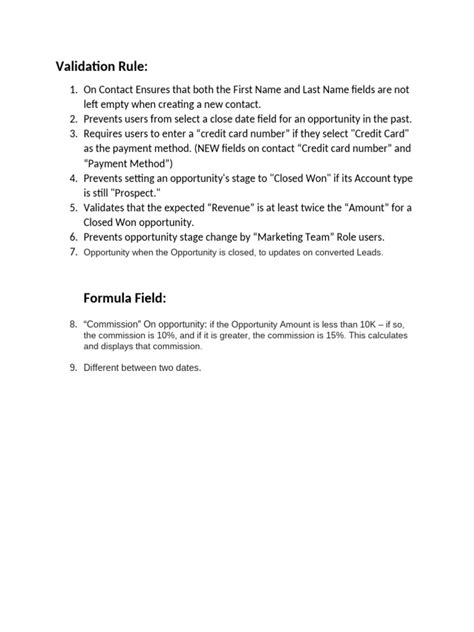Validation Rule And Formula Fields Assignment 1 Pdf