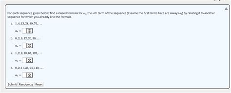 Solved For Each Sequence Given Below Find A Closed Formula Chegg