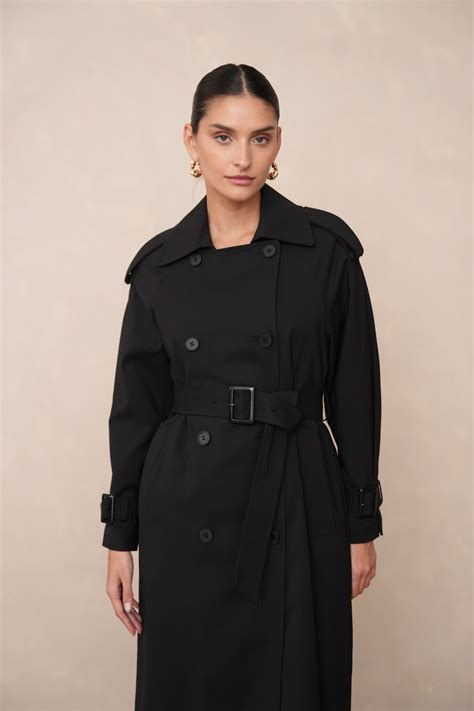 Trenchcoat Dames Extra Lang Zwart Leather City