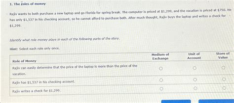 Solved The Roles Of Moneyrajiv Wants To Both Purchase A New