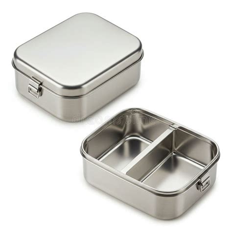 Rectangular Stainless Steel Lunchboxes With Clamped Lids One Box Is