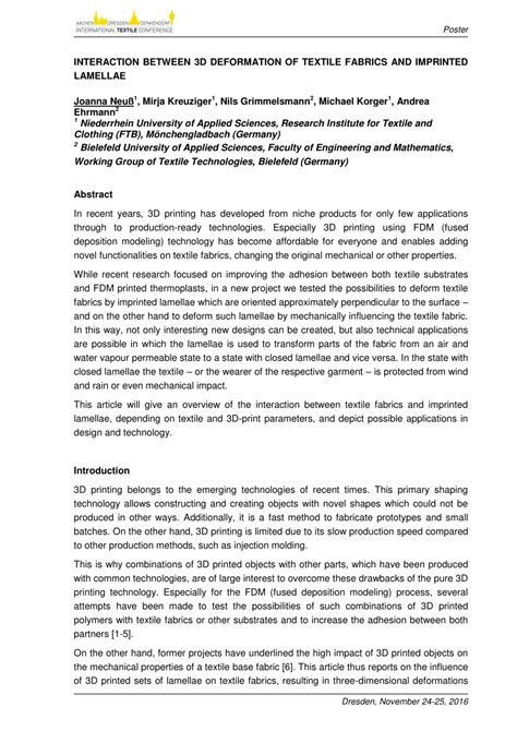 Pdf Interaction Between 3d Deformation Of Textile Fabrics And Imprinted Lamellae